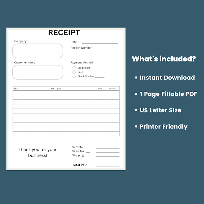 Receipt Template | Fillable Receipt | Printable Receipt Template ...