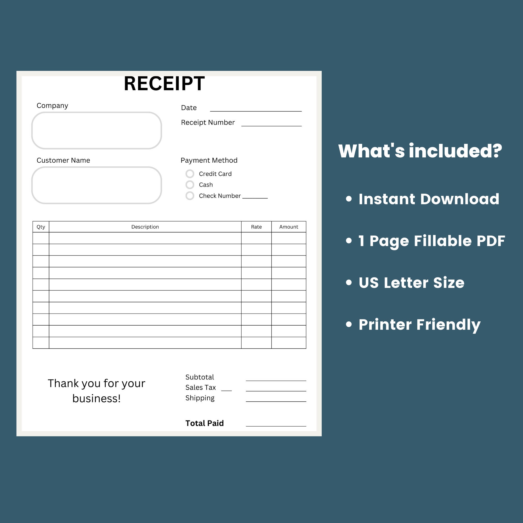 Receipt Template | Fillable Receipt | Printable Receipt Template ...