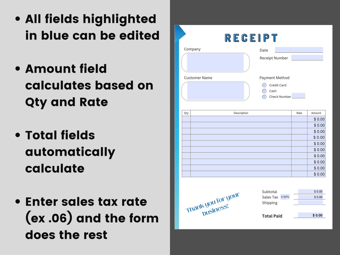 Receipt Template for Small Business Forms Printable Receipt Fillable ...