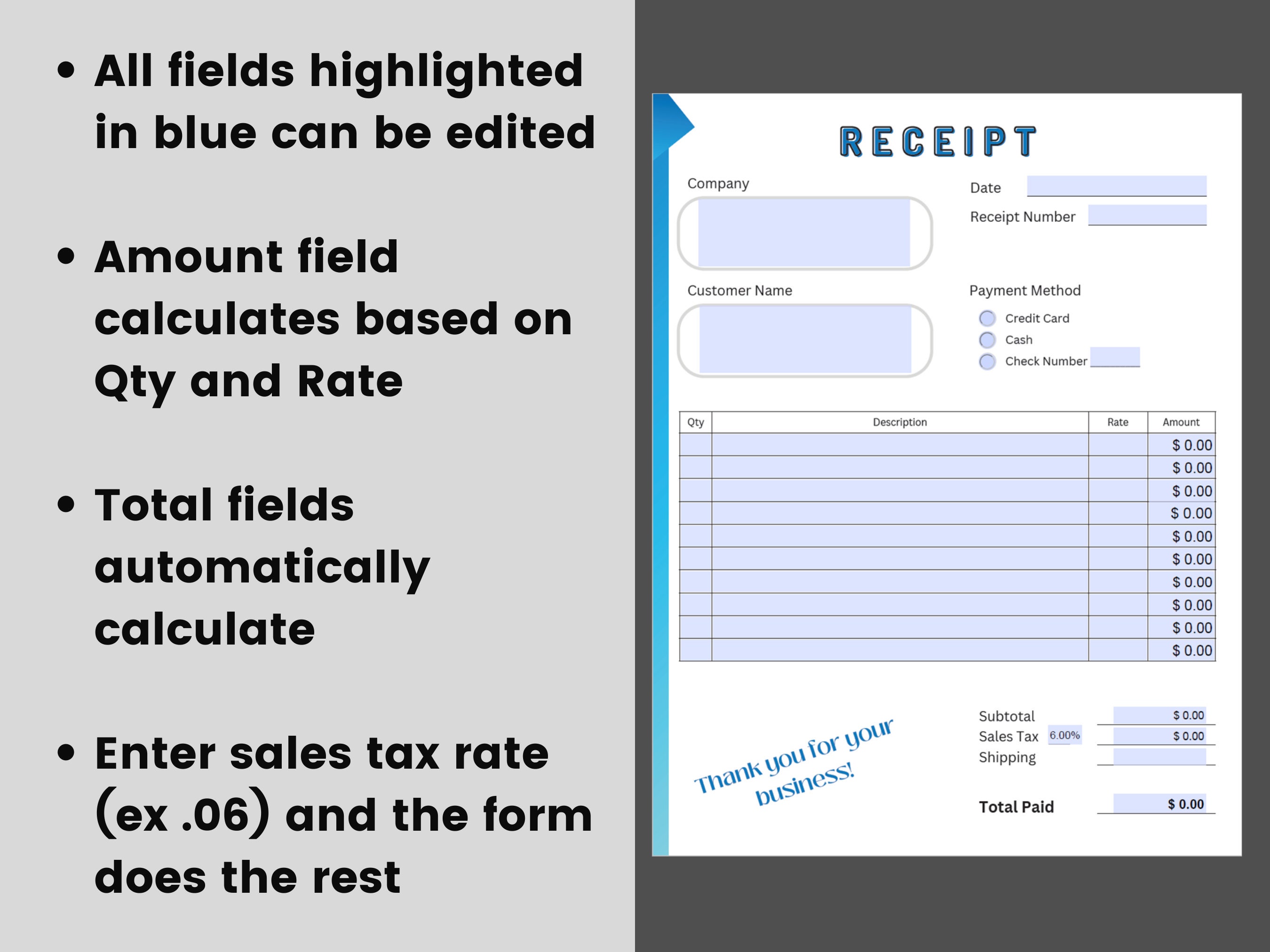 Receipt Template for Small Business Forms Printable Receipt Fillable ...