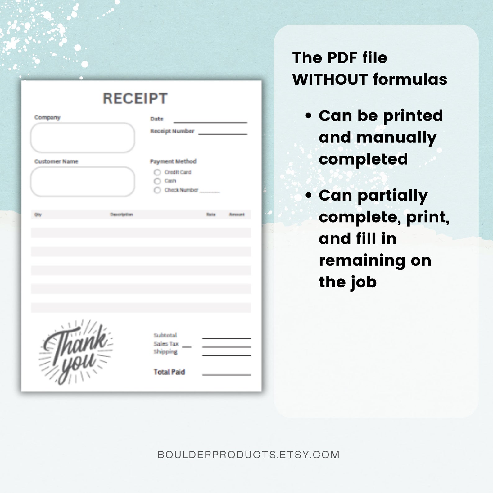 Receipt Template | Fillable PDF Form | Printable Receipt Template ...