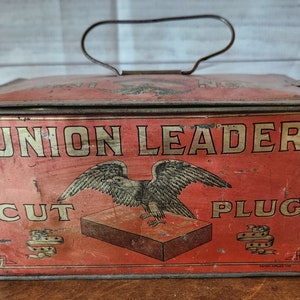 Vintage Union Leader Cut Plug Lunch Box Tin, Collector Tobacco Tin ...