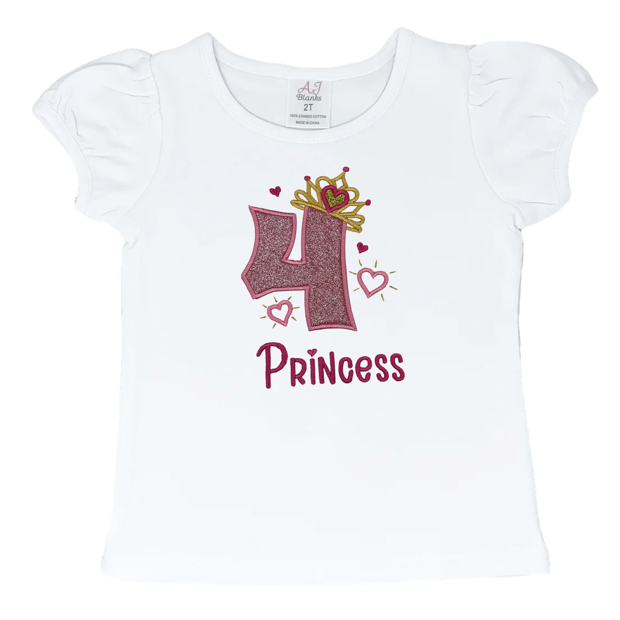 Girl's Princess Birthday Shirt , 4th Birthday Princess Party Top, Girl ...