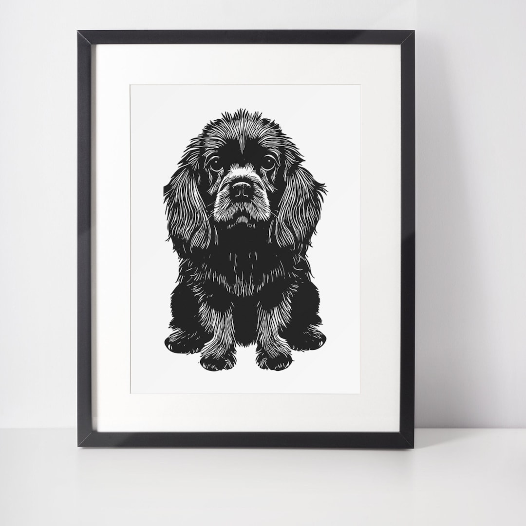 King Charles Spaniel Dog Print | Wall Art - Graphic Drawing | Cute ...