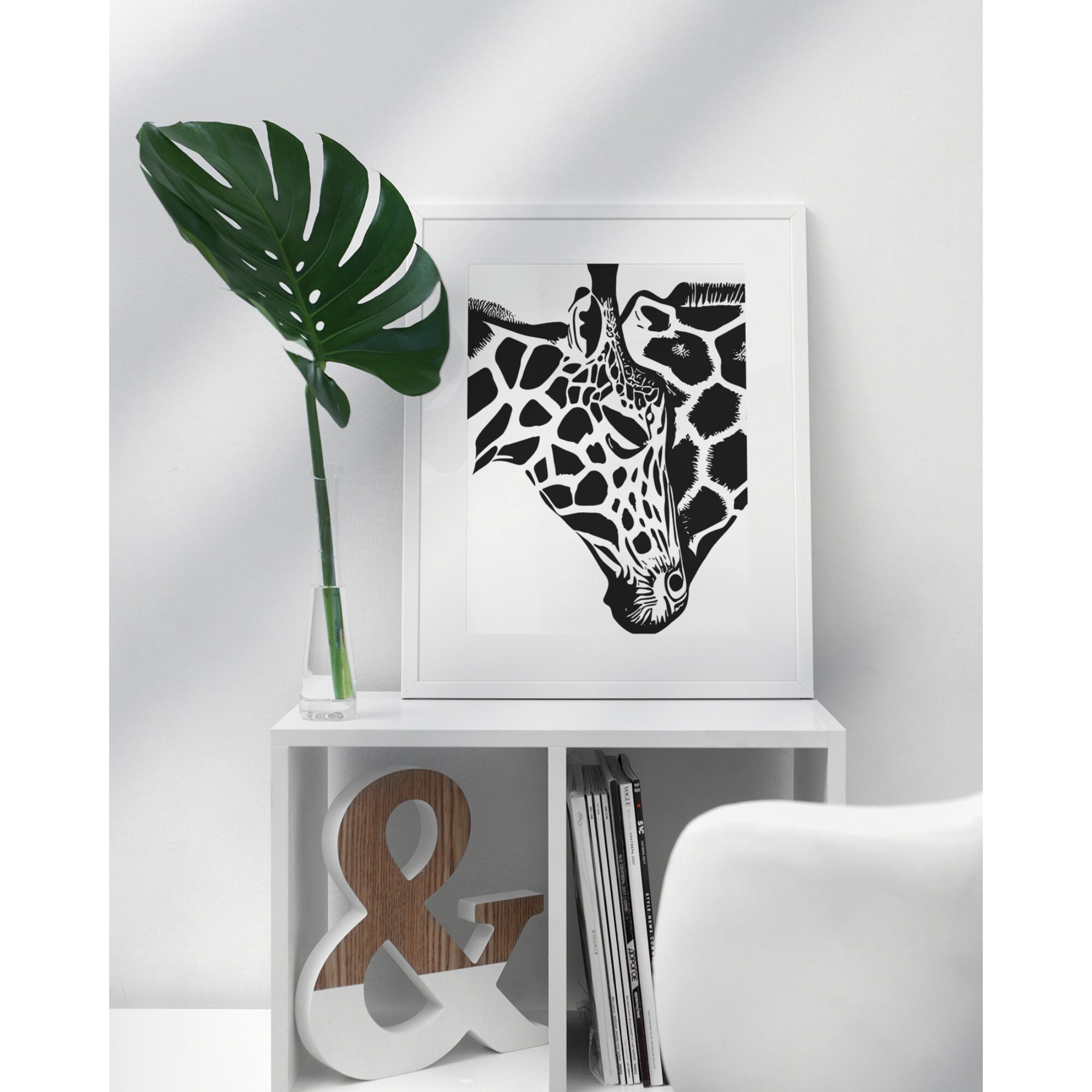 Giraffe Print Wall Art Giraffe Graphic Drawing Cute Giraffe Black ...