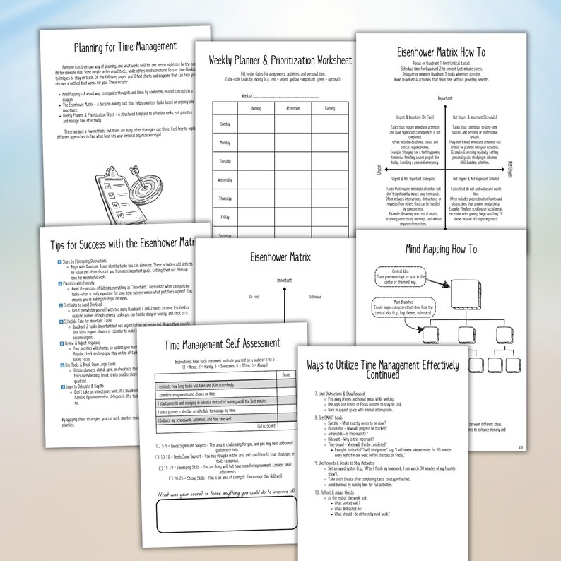 Executive Functioning Worksheets, ADHD Worksheets, Teen Coping Skills ...