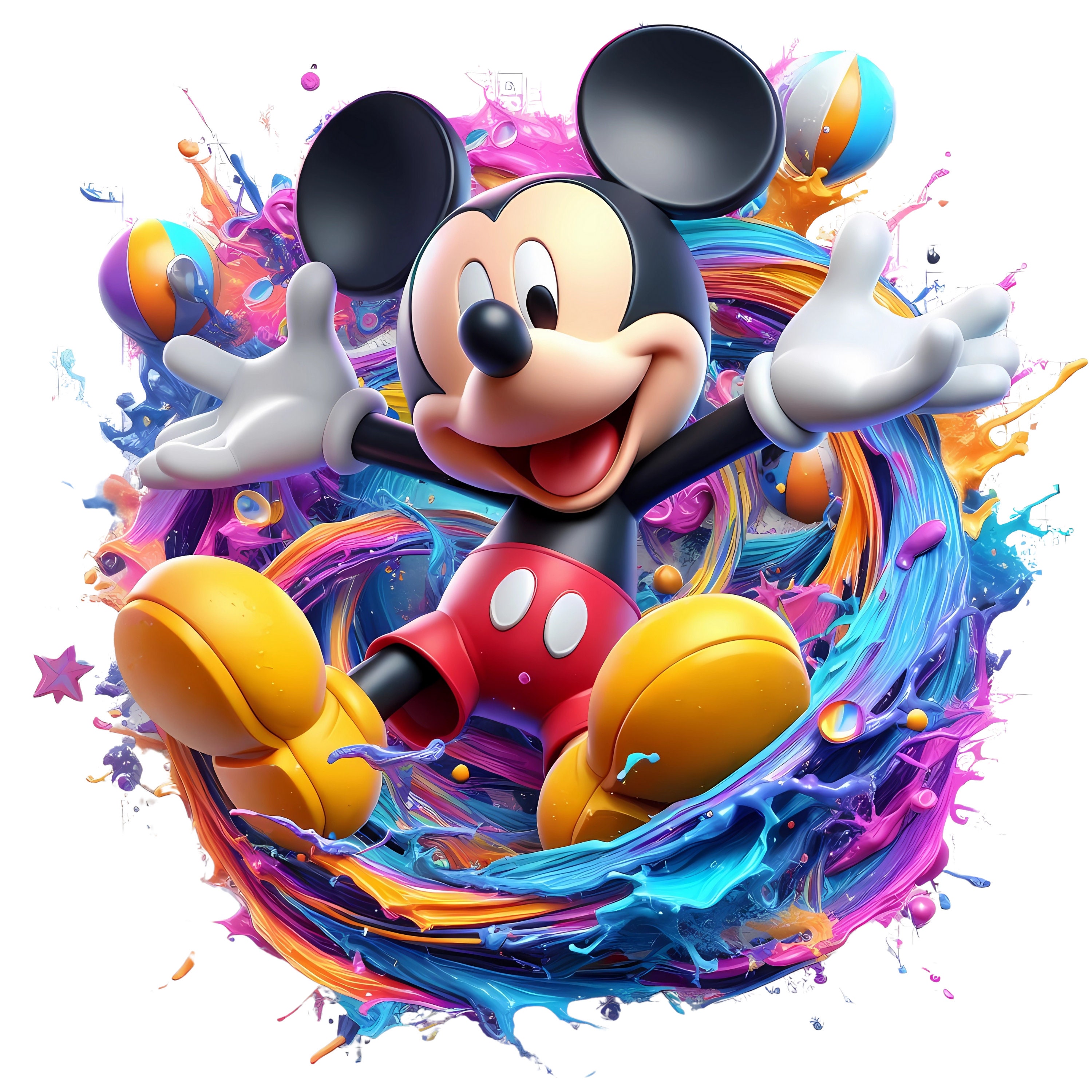 4 PNG Mickey Mouse Splash and Watercolor Digital Design PNG File for ...