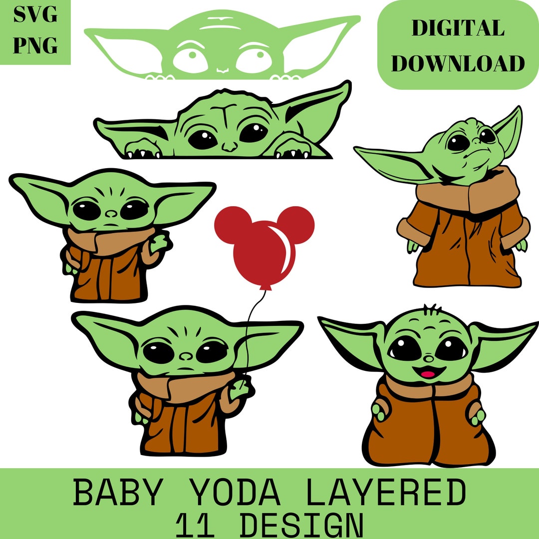 INSTANT DOWNLOAD Cute Colored Baby Yoda Vector Sticker Clipart Design ...