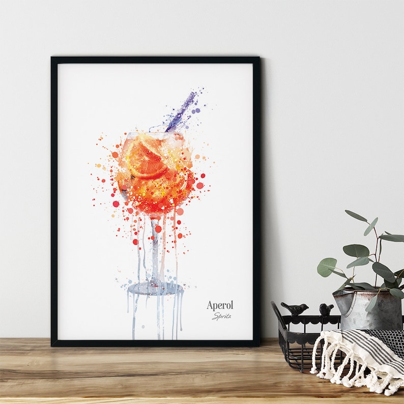 Cocktail Aperol Spritz Water Colour Poster Print Kitchen Home Wall Art ...