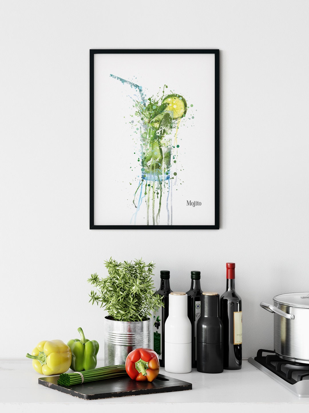 Cocktail Mojito Water Colour Poster Print Kitchen Home Wall Art Cafe ...