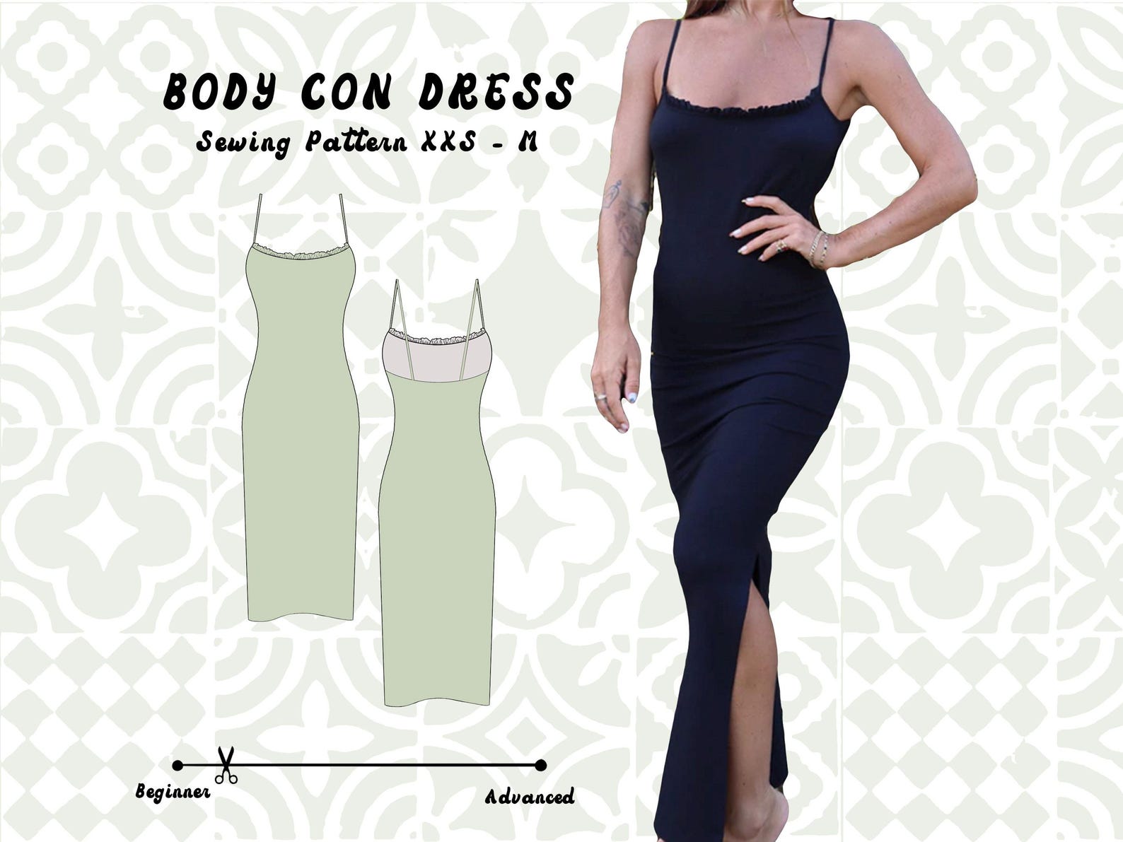 Bodycon Dress Sewing Pattern PDF Instant Download Sizes XXS-M Easy ...