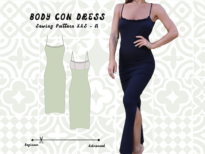 Bodycon Dress Sewing Pattern PDF Instant Download Sizes XXS-M Easy ...