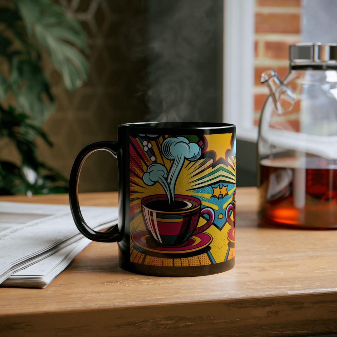 Comic Splash Black Mug, Fun Coffee Cup, Pop Art Mug, Gift for Artists ...