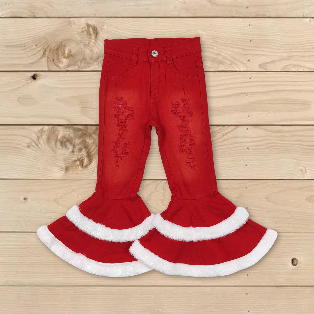 Christmas Jeans Bell Bottomstoddle Girls Jeans Pantsred - Etsy