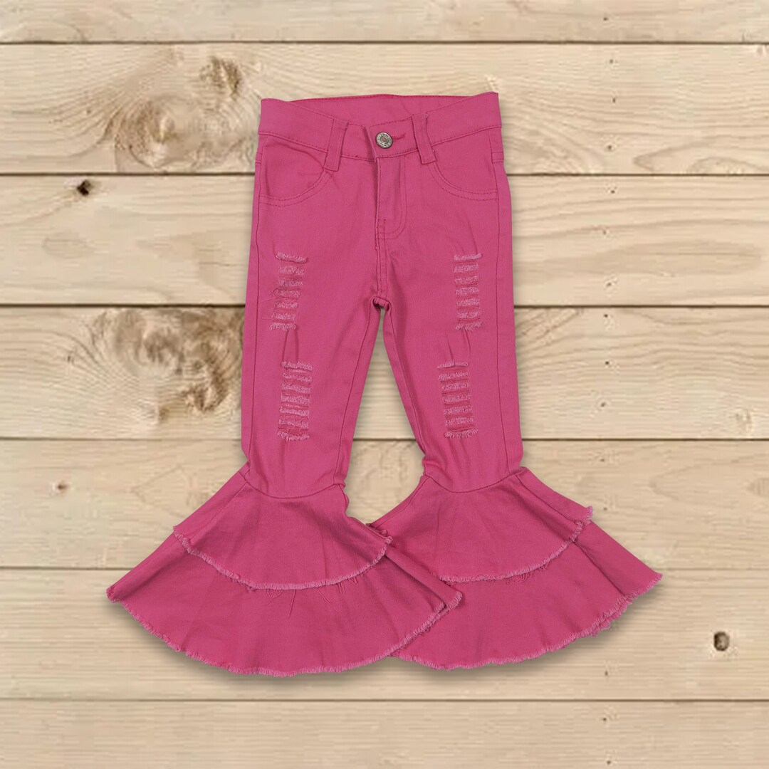 Double Ruffle Hot Pink Denim Pants Toddle Girls Jeans - Etsy
