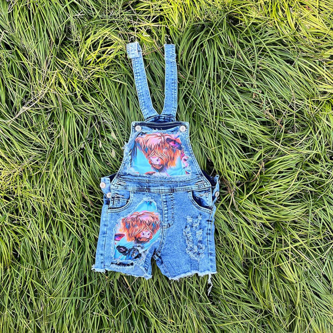 Cow Denim Overall, Highland Cow Jumpsuit, Cowgirl Distressed Jeans ...