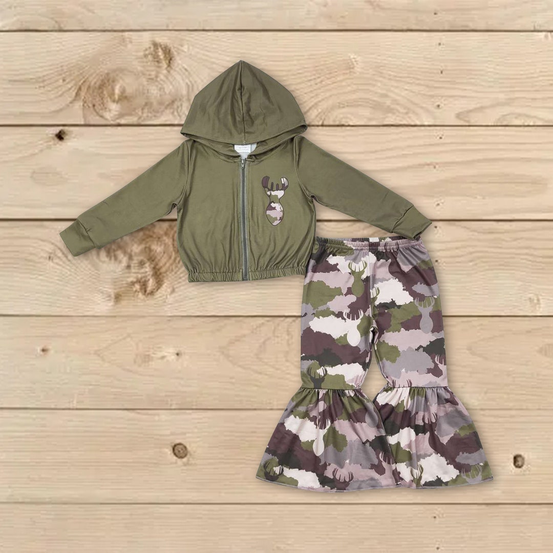 Toddle Girls Camouflage Reindeer Outfit,camo Bell Bottom Outfit,baby ...