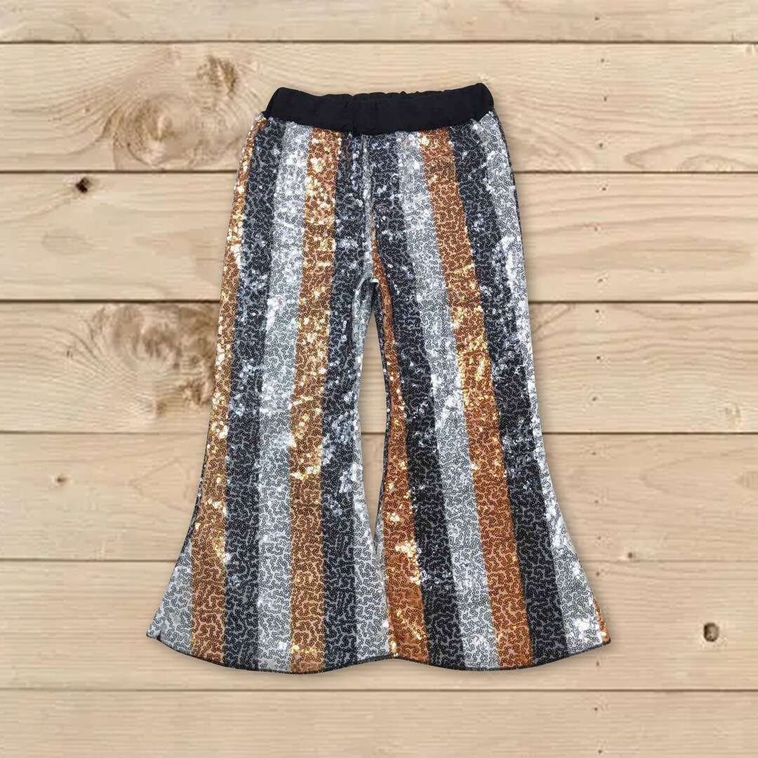 White Black Gold Sequin Bell Bottom Pantstoddler Bell - Etsy