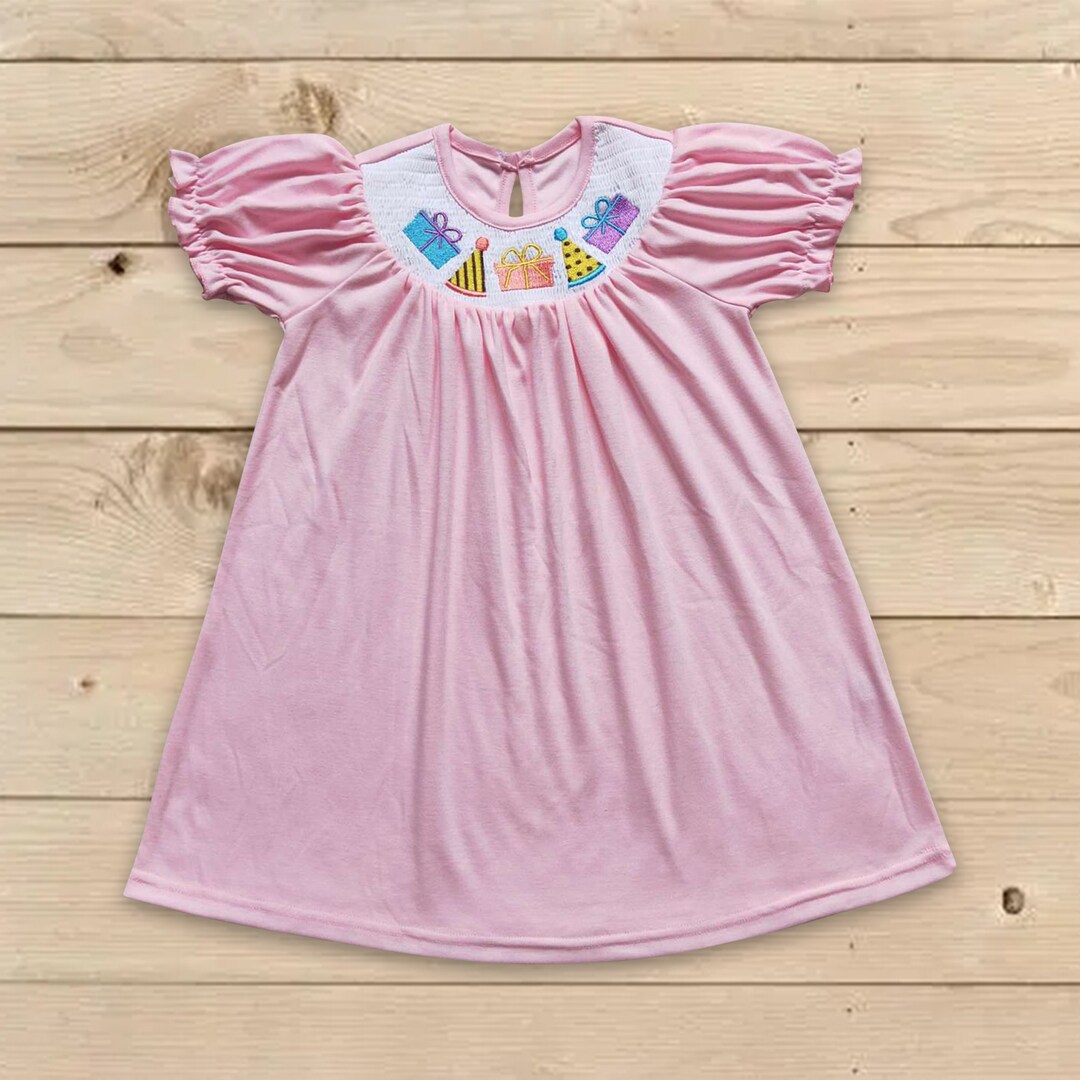 Happy Birthday Dress,birthday Smocked Dress,baby Girls Pink Smocked ...