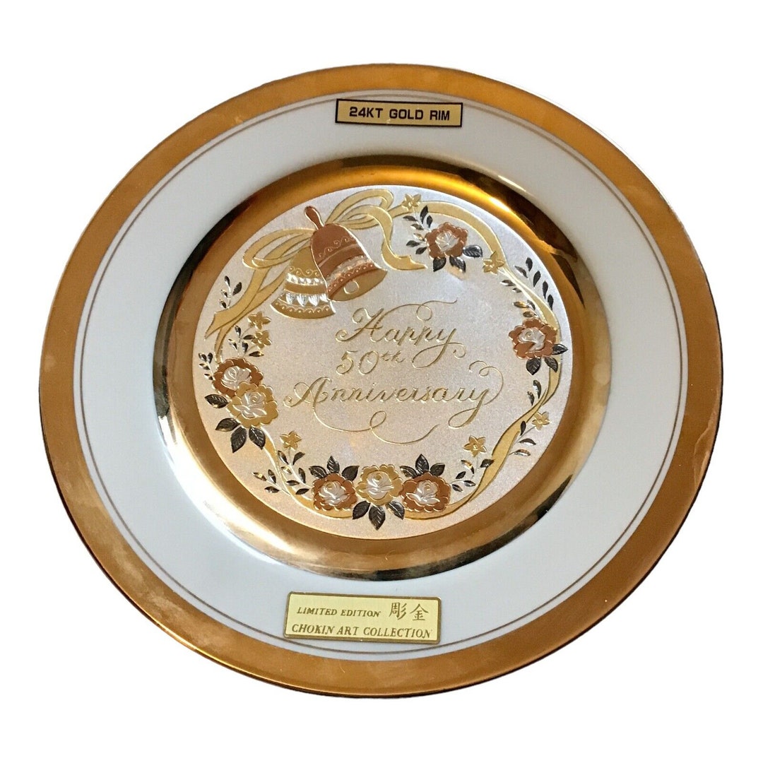 The Art of Chokin Happy 50th Anniversary Plate 24K Gold Rim Porcelain ...