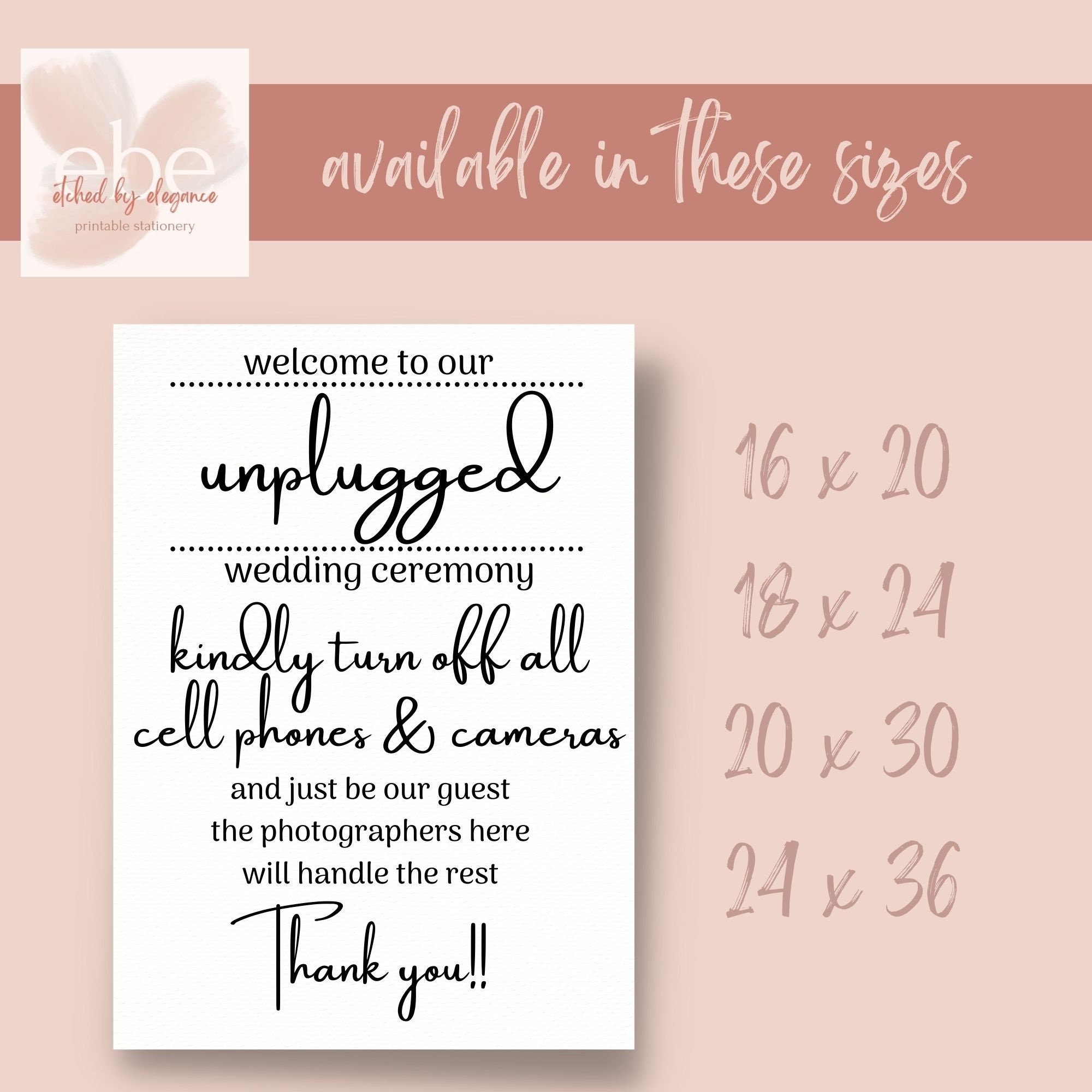 Unplugged Template Wedding Signage Unplugged Ceremony Sign Unplugged ...