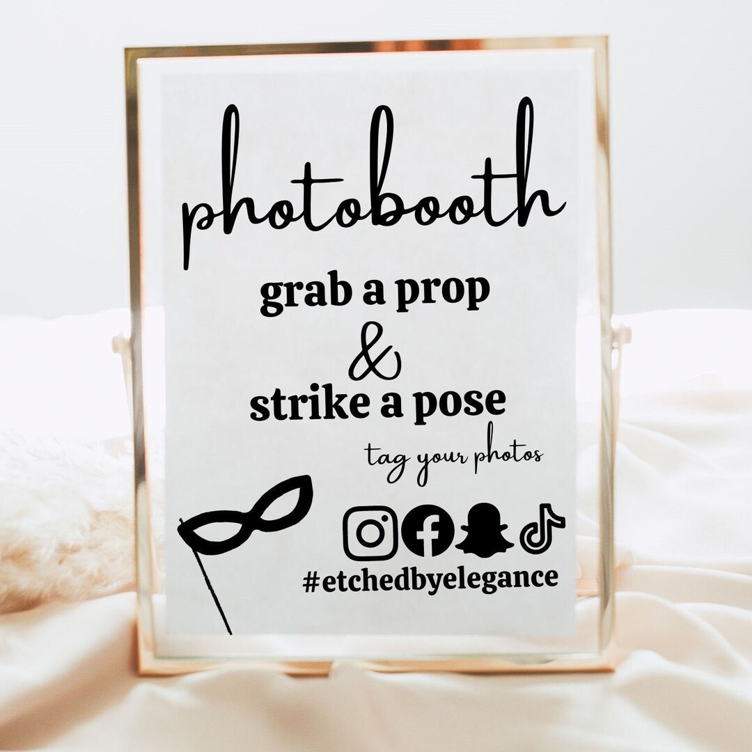 Photobooth Guestbook Wedding Sign Personalized Hashtag Grab a Prop and ...