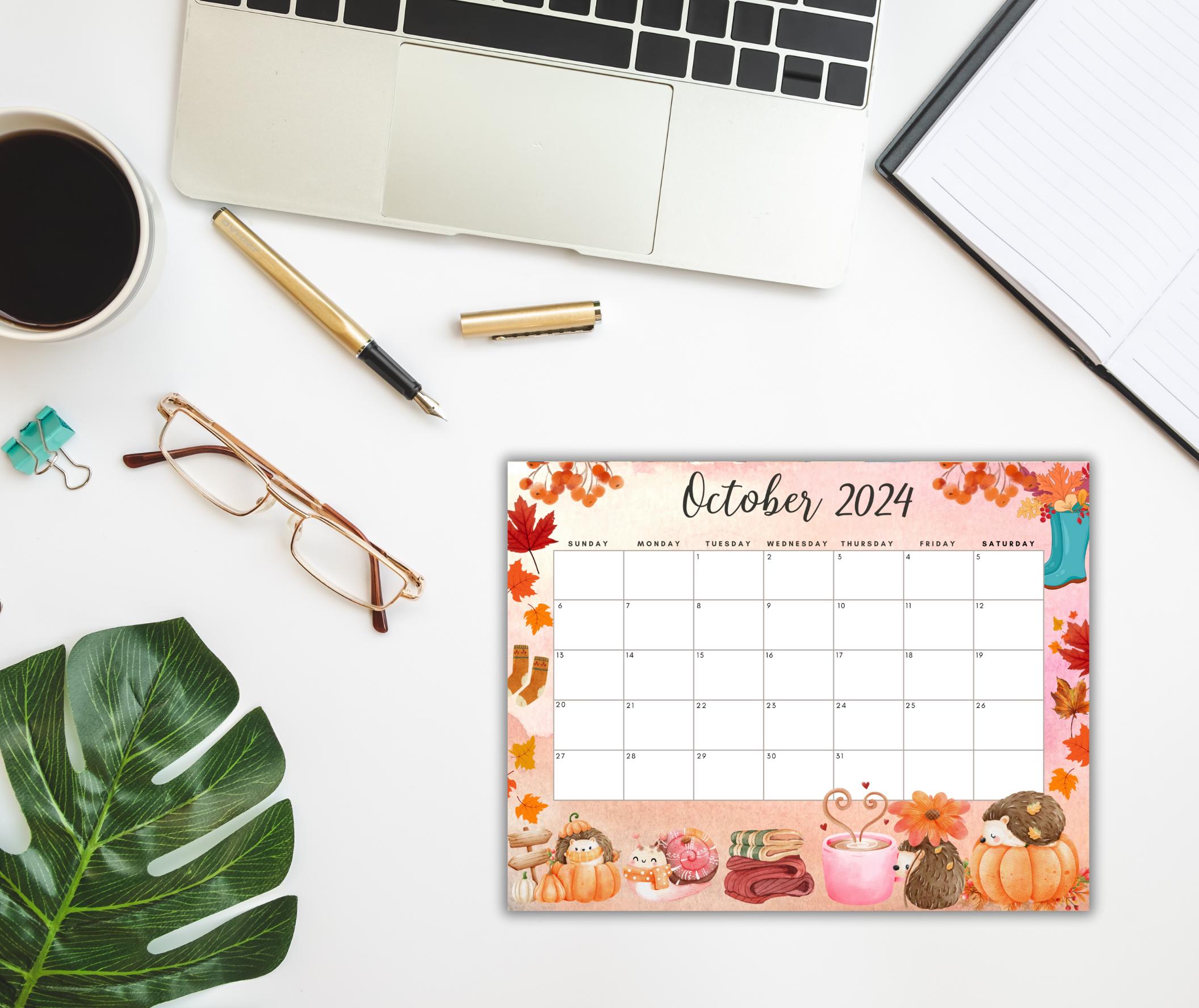 EDITABLE October 2024 Calendar, Printable Monthly Calendar for October ...