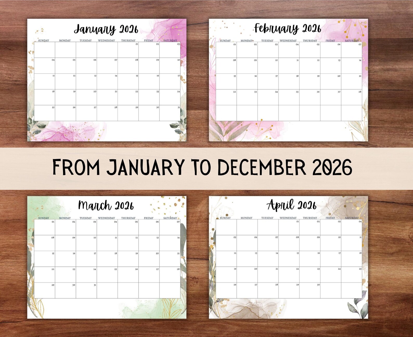 EDITABLE 2026 Calendar Printable Fillable 2026 Monthly Calendar Bundle ...