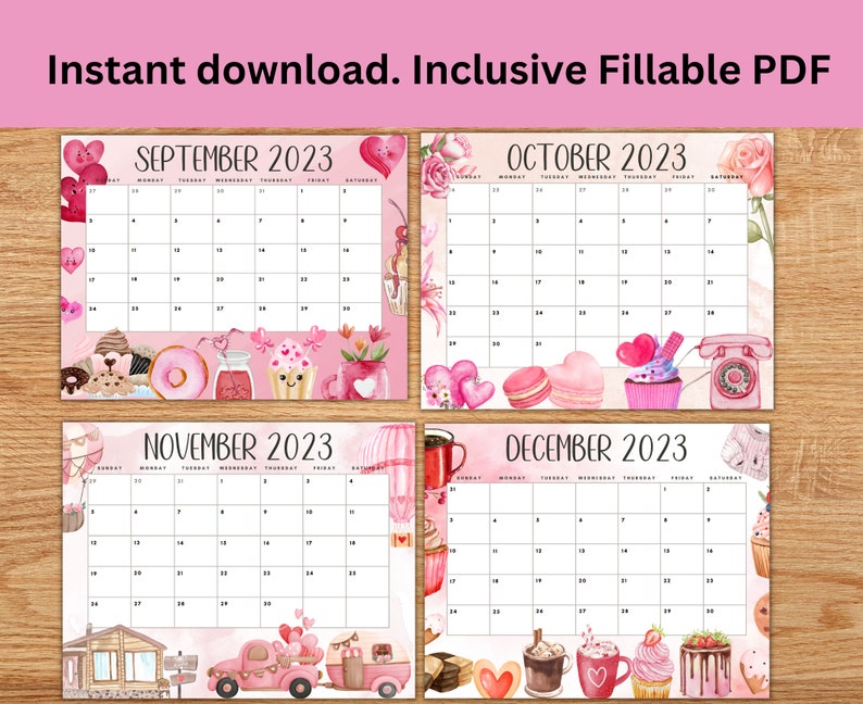 EDITABLE Monthly Calendar 2023 Bundle in Pink Whole Year 2023 - Etsy