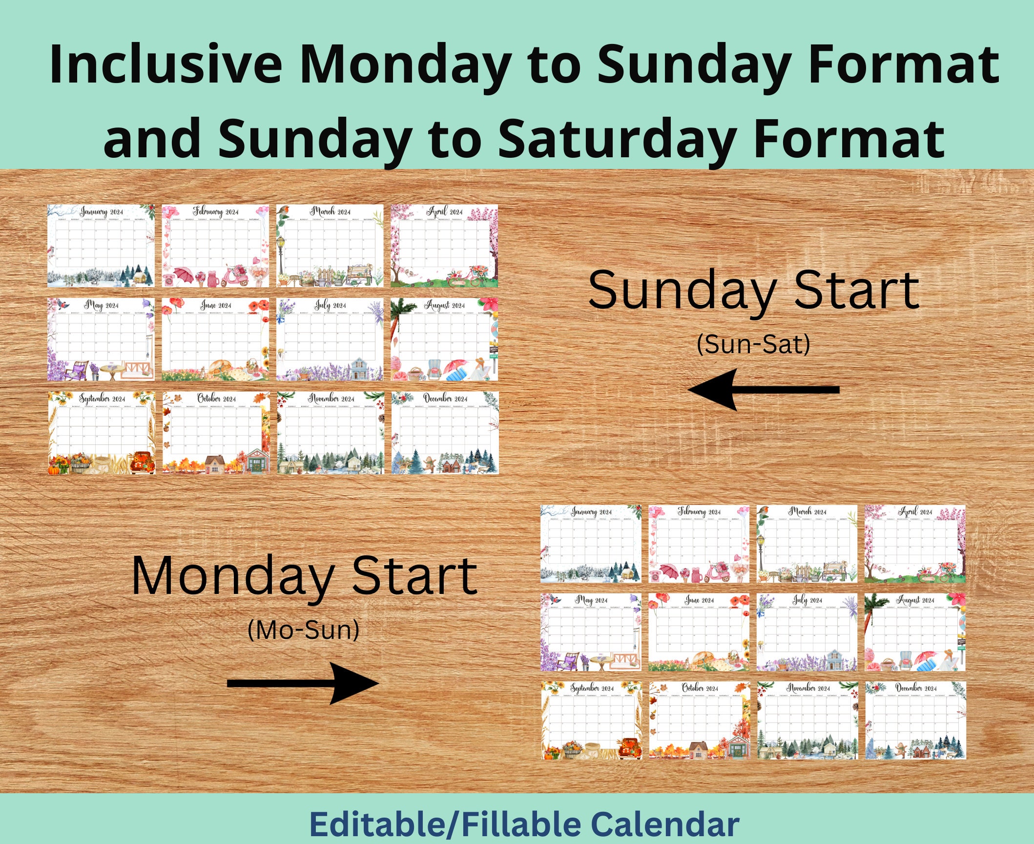 EDITABLE Calendar 2024 Bundle Pack January to December 2024 Whole Year ...