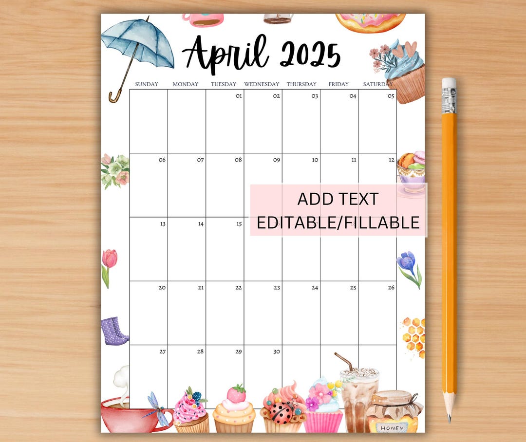 EDITABLE April 2025 Calendar, Printable Monthly Calendar for April ...