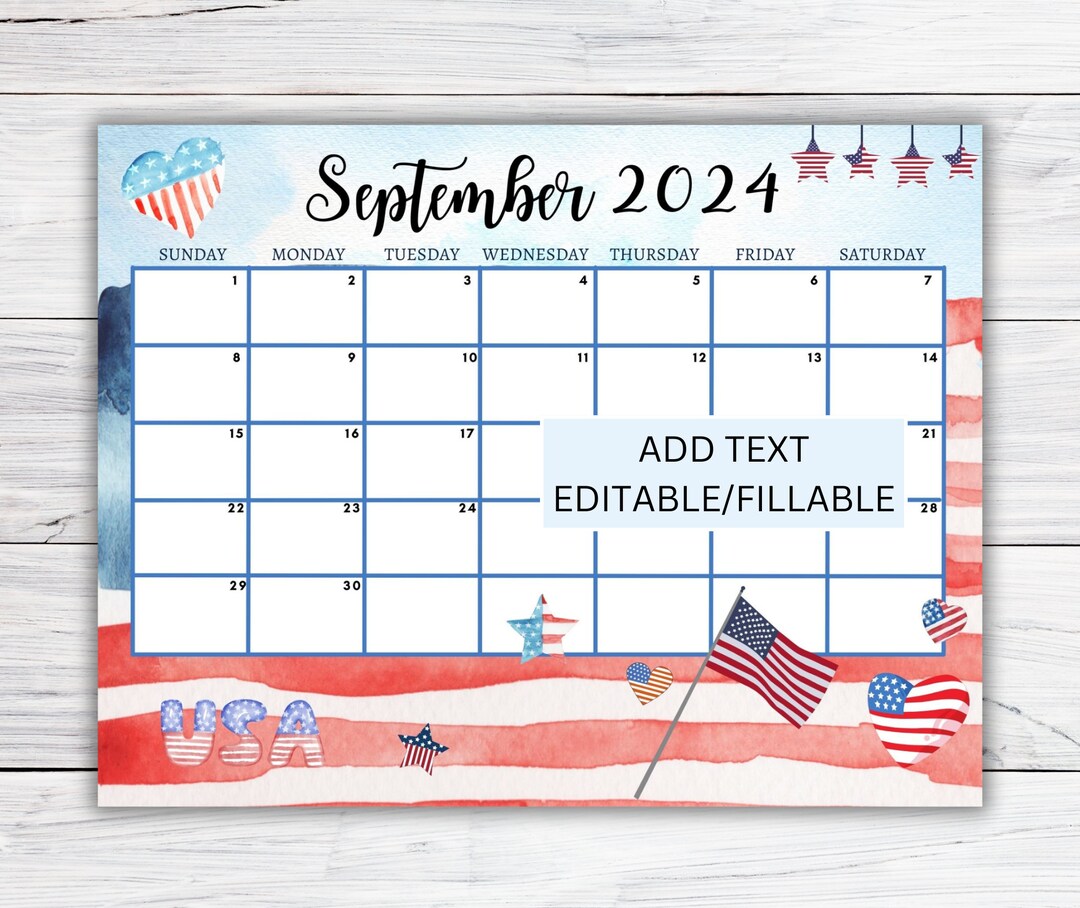 Editable September 2024 Calendar, Fillable Printable 9/11 Calendar ...