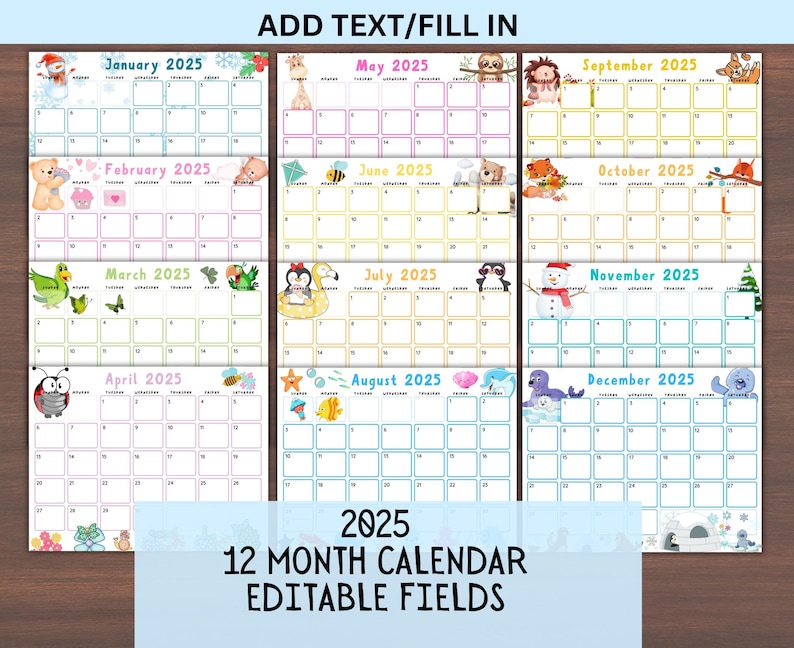 EDITABLE Monthly Calendar 2025 Bundle Pack, Classroom Kids Calendar ...