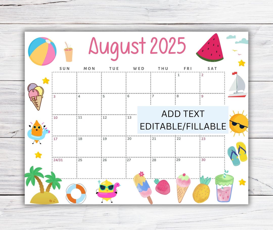 EDITABLE August 2025 Calendar, Printable Monthly Calendar 2025, Back to ...