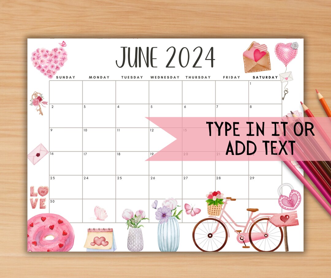 EDITABLE June 2024 Calendar, Printable Monthly Calendar for June ...