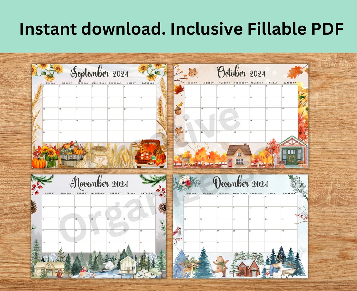 EDITABLE Monthly Calendar 2024 Bundle, Whole Year 2024 Calendar ...