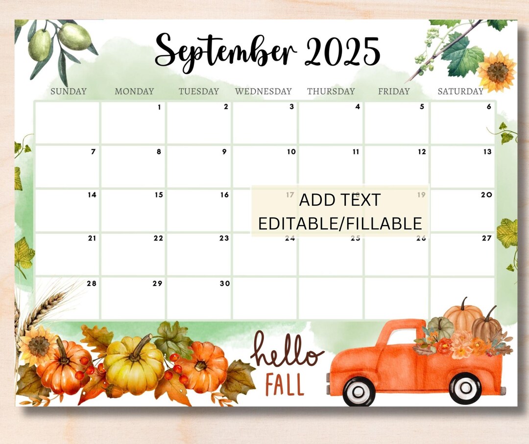 Editable September 2025 Calendar, Fillable Printable Sep Calendar, Sept ...