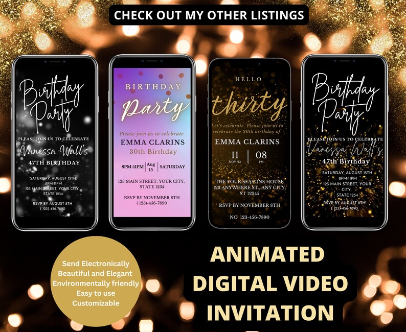 Digital Silver Glitter Birthday Party Invitation,digital Sparkling ...