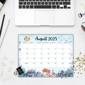 EDITABLE August 2025 Calendar, Cute Summer Calendar With Ocean ...