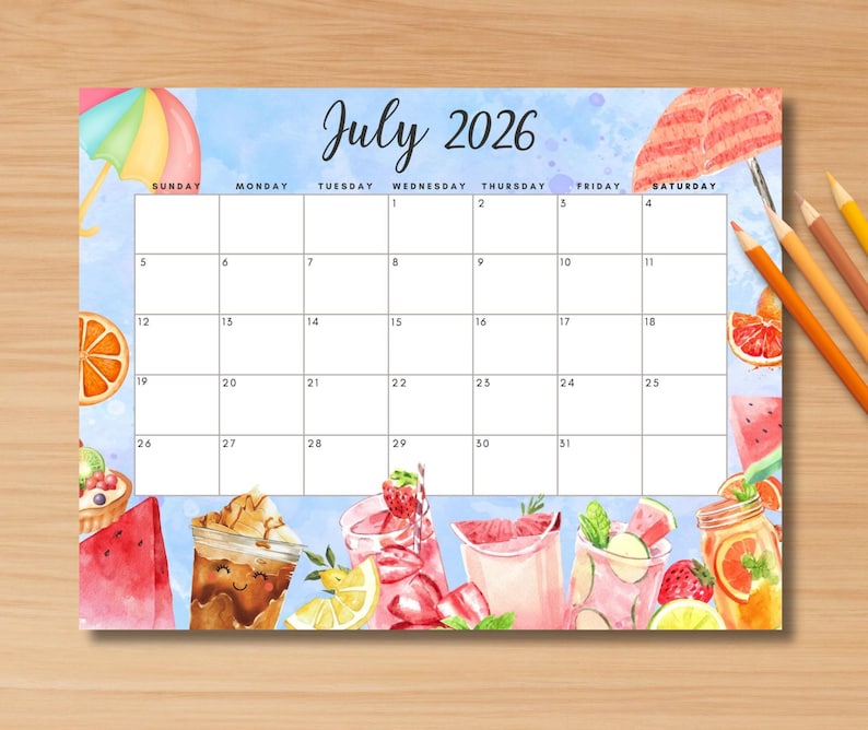 EDITABLE July 2026 Calendar, Printable Fillable Planner for Home & Work ...