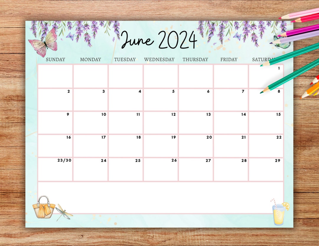 EDITABLE June 2024 Calendar, Printable Fillable Monthly Calendar for ...