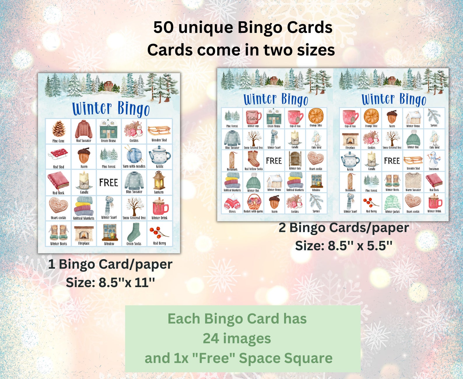 PRINTABLE Winter Bingo Game With 50 Unique Bingo Cards, Bingo Game ...