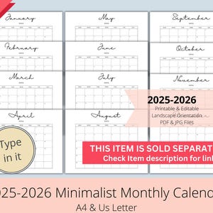 2025 Editable Printable Calendars | 2025 Minimalist Calendar Bundle ...