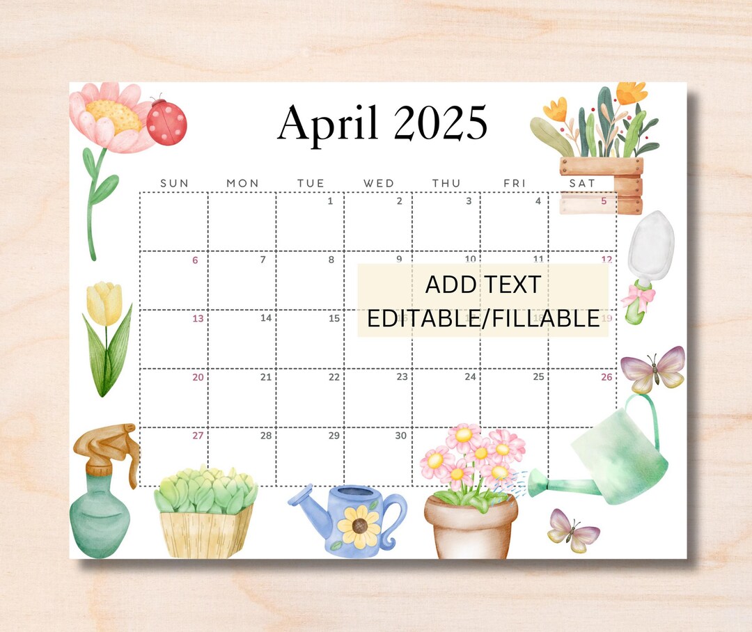Editable April 2025 Calendar, April Calendar, Printable Monthly Planner ...