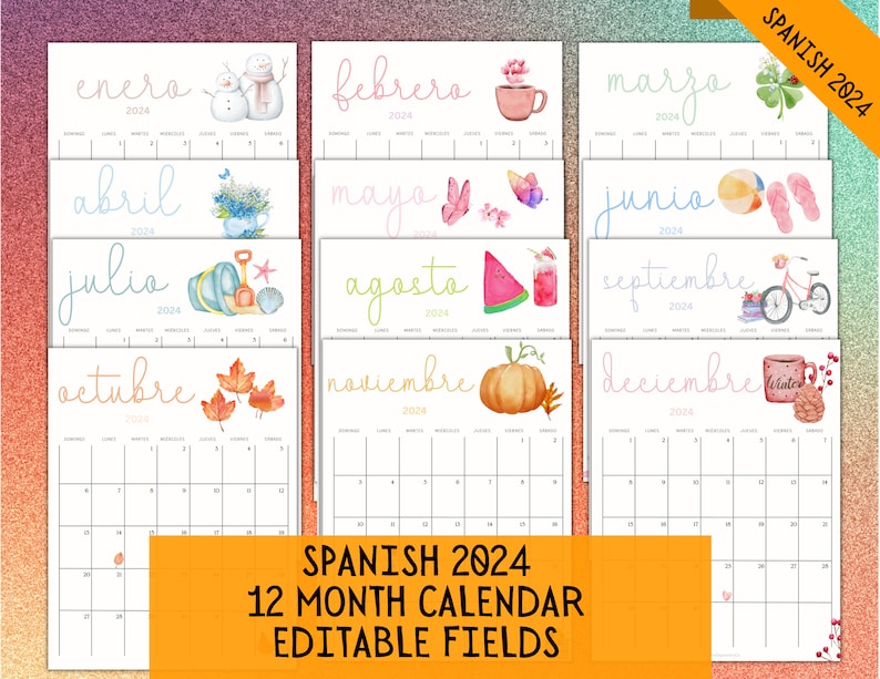 Spanish 2024 EDITABLE Printable Calendar 2024 Calendario En Español ...