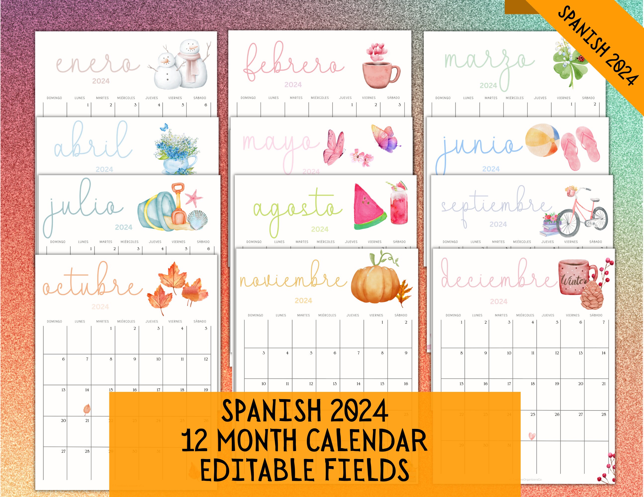Spanish 2024 EDITABLE Printable Calendar 2024 Calendario En Español ...