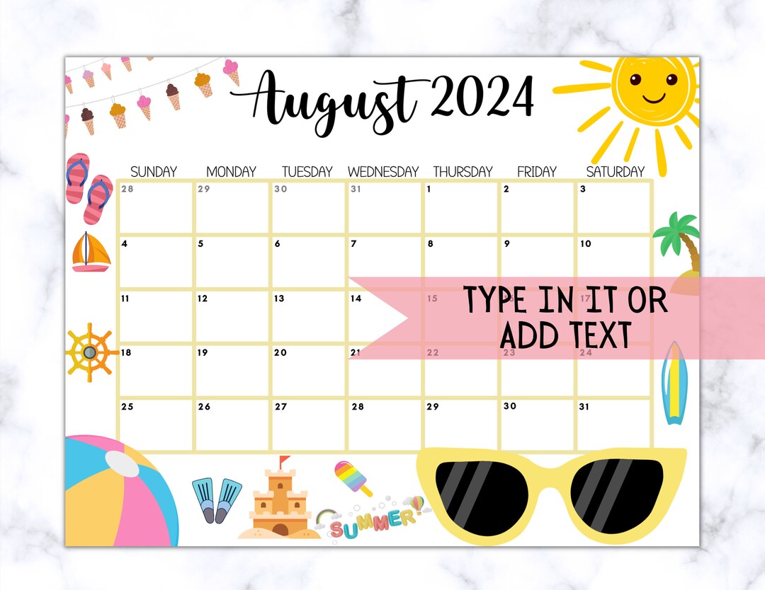 Calendario EDITABLE Agosto 2024, Calendario de pared imprimible 2024 ...