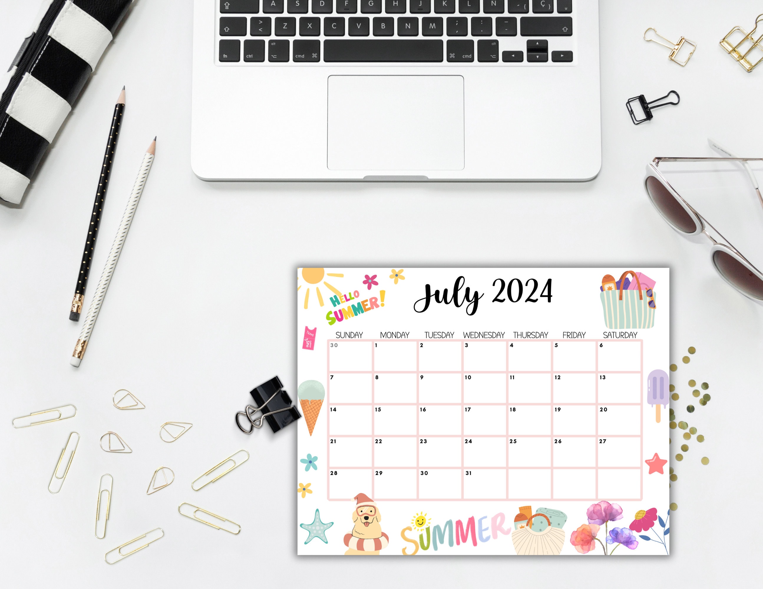 EDITABLE July 2024 Calendar, Printable Wall Calendar 2024, Cute ...
