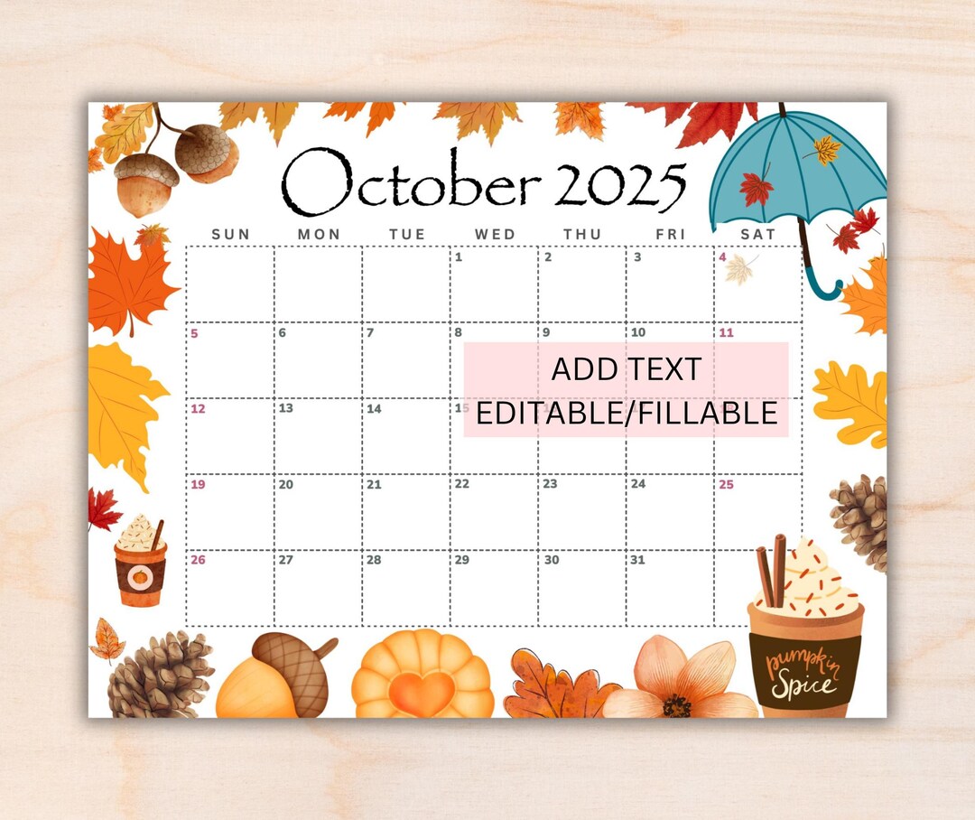 Buy EDITABLE October 2025 Calendar, Printable Monthly Calendar for ...