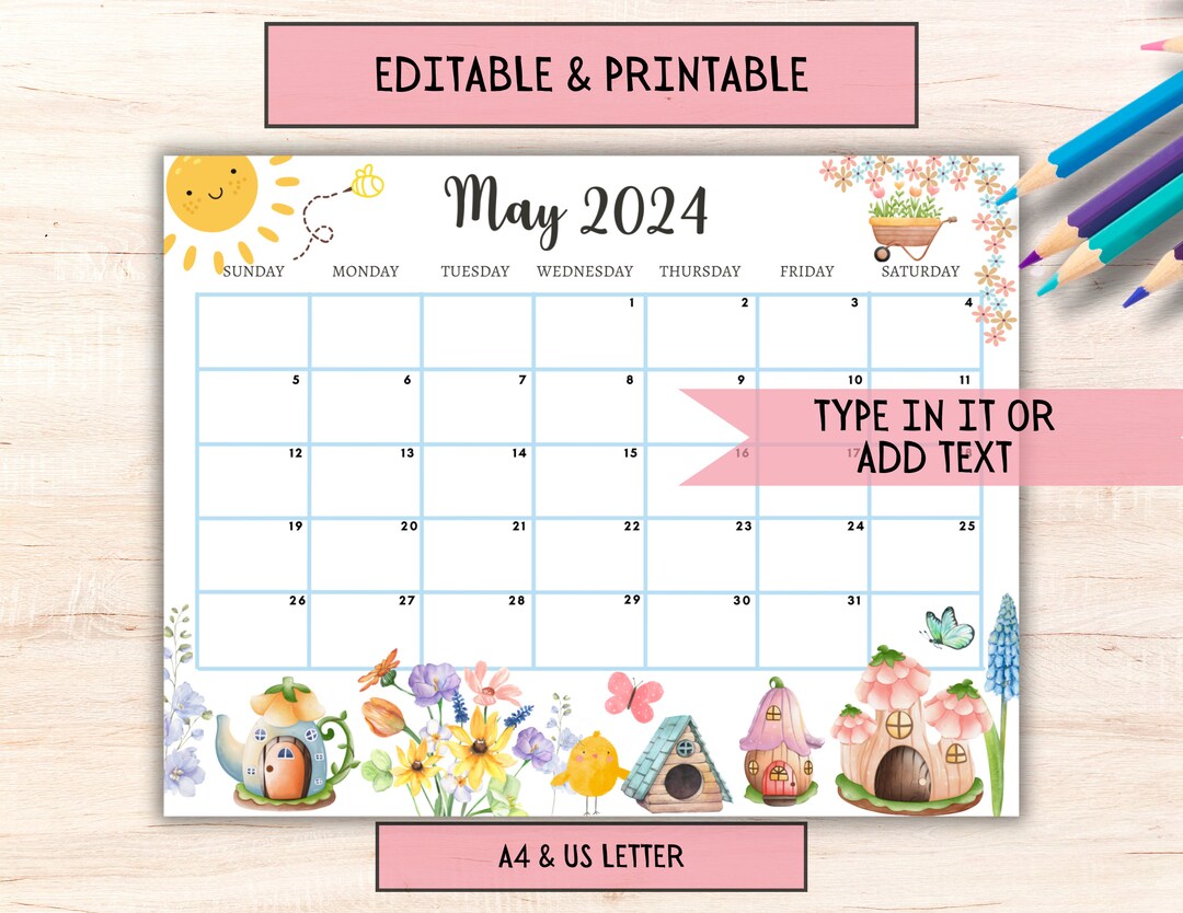 EDITABLE May 2024 Calendar, Printable Monthly Calendar 2024, Fridge ...